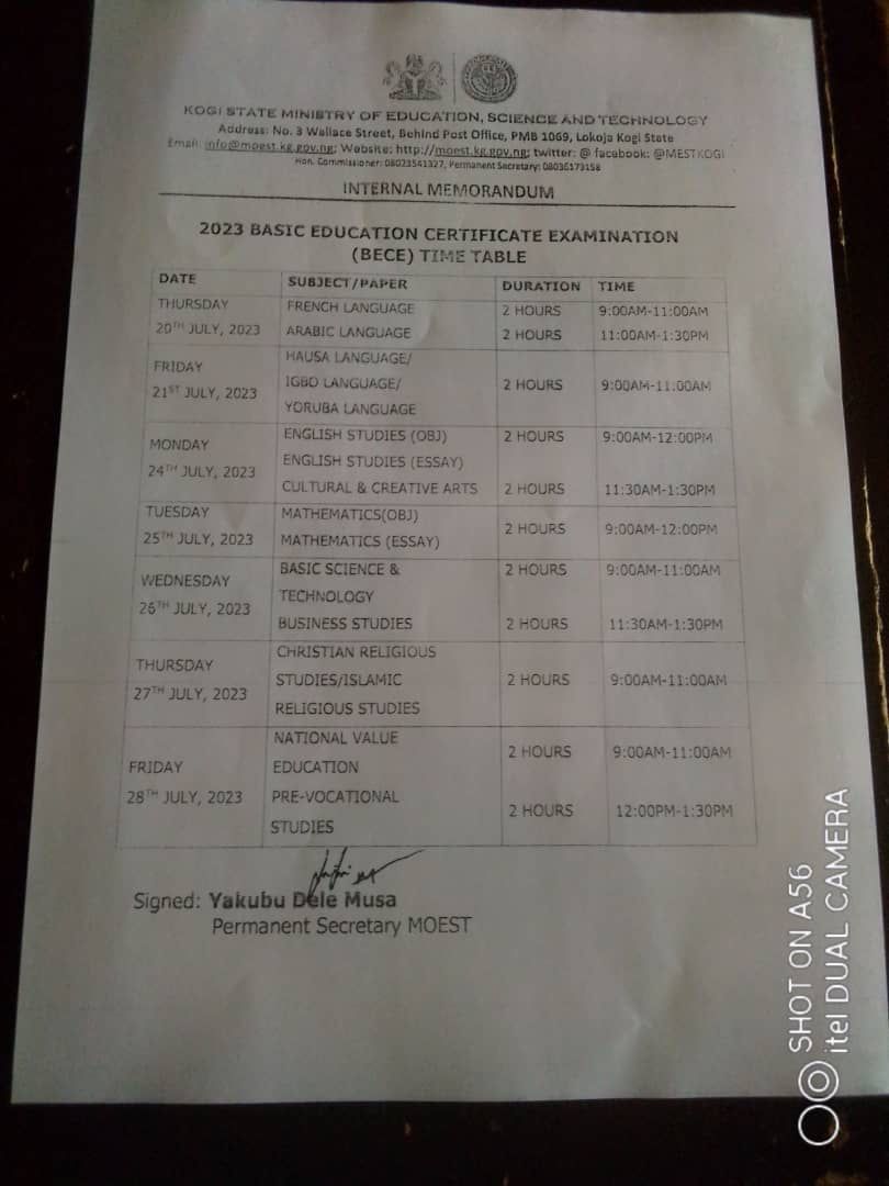 KOGI RELEASES 2023 BECE, COMMON ENTRANCE AND BASIC SIX EXAMINATIONS ...